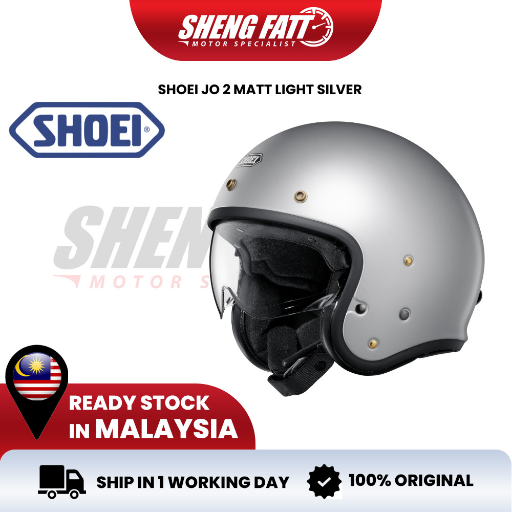 SHOEI JO2 MATT LIGHT SILVER RETRO HELMET SHOEI OPEN FACE J.O 2 CLASSIC ...