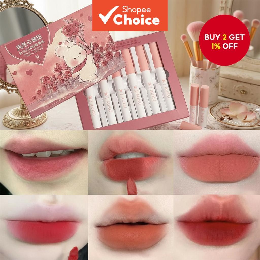 6-Piece Matte Lip Glaze Set for Students, Velvet Texture, White Lip Mud ...