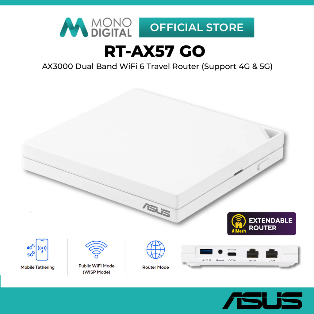 ASUS RT-AX57 GO AX3000 DUAL BAND WIFI 6 TRAVEL ROUTER, SUPPORT 4G & 5G ...