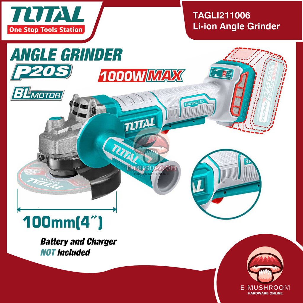 Total 20V Li-ion Brushless Angle Grinder (Solo) - TAGLI211006 | Shopee ...