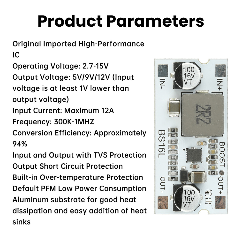 Pcbfun DC-DC High Power Boost Module 2.7-15V to 5V 9V 12V 12A Aluminum ...