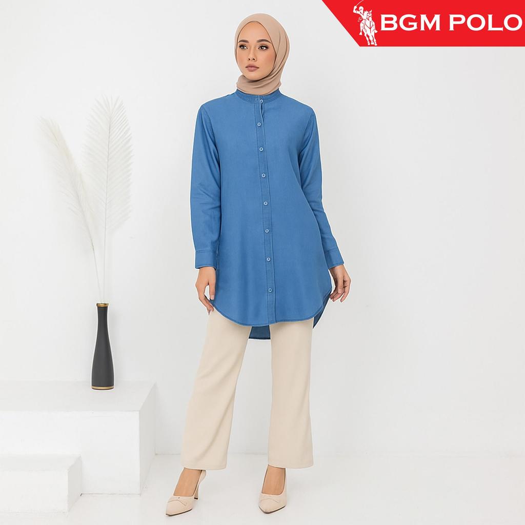 BGM POLO BLOUSE LABUH MUSLIMAH DENIM MINI DRESS FULL BUTTON-WITH POCKET ...