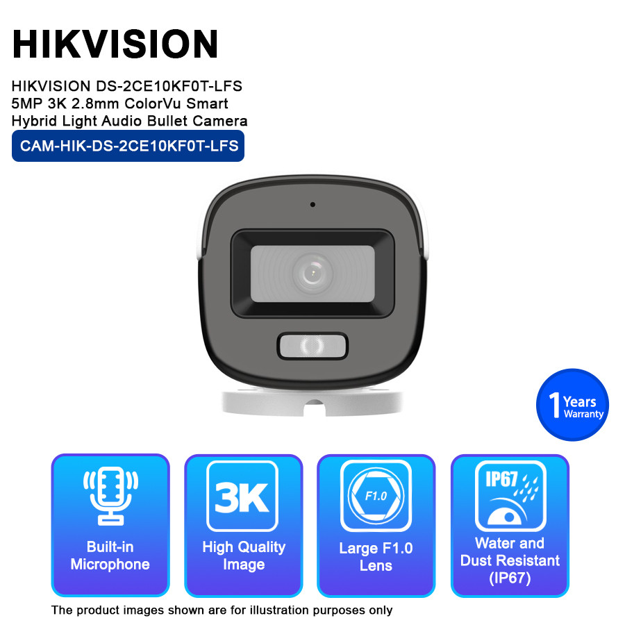 HIKVISION DS-2CE10KF0T-LFS 5MP 3K 2.8mm ColorVu Smart Hybrid Light ...