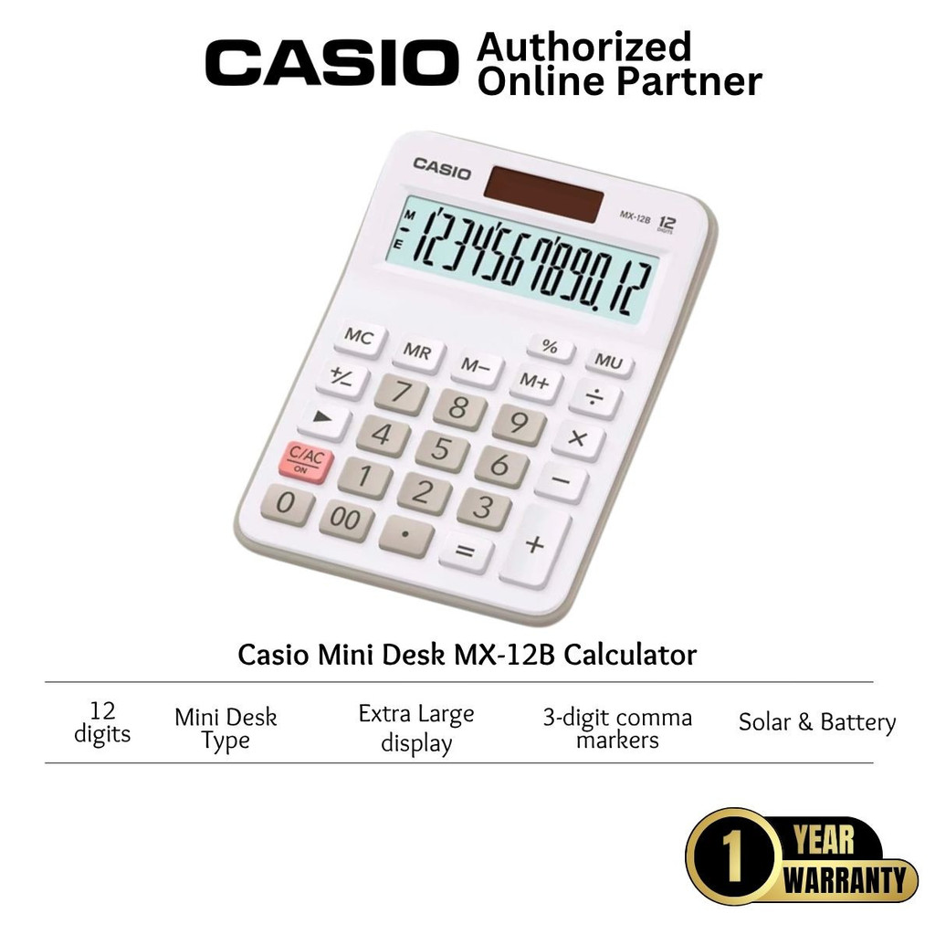 Casio MX-12B 12 Digit Calculator (2 Way Power) 100% (1 year warranty ...
