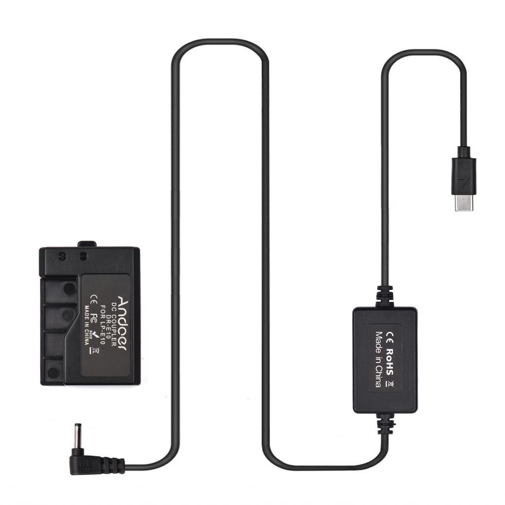 Andoer PD USB Type-C Cable to DR-E10 Dummy Battery DC Coupler LP-E10 ...