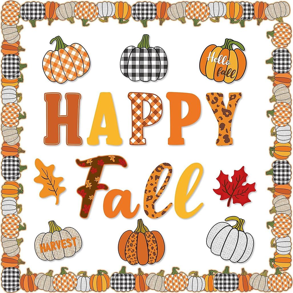 BeYumi 93Pcs Happy Fall Pumpkin Cutouts Bulletin Board Set Hello Fall ...