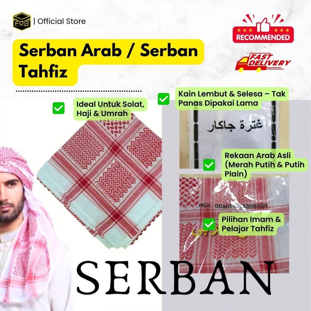 Serban Arab / Serban Tahfiz – Corak Merah Putih & Putih Plain | Serban ...