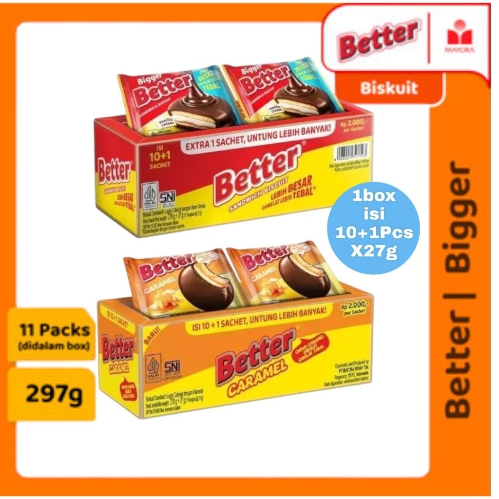Better Biskuit Sandwich Lapis Cokelat dengan Krim Vanila/Caramel 270g ...