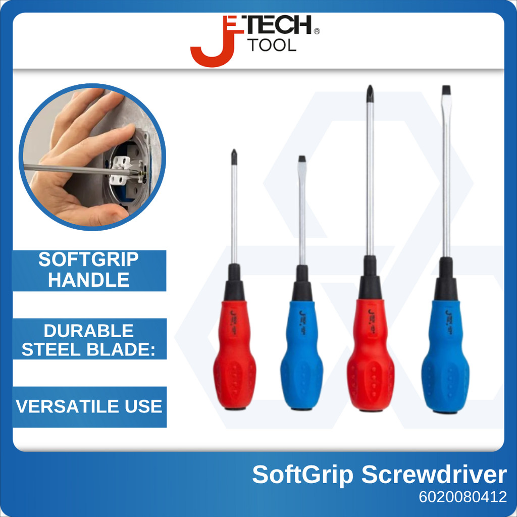 Jetech SoftGrip Screwdriver (+)(-) Flat & Phillips Head Hand Tool ...