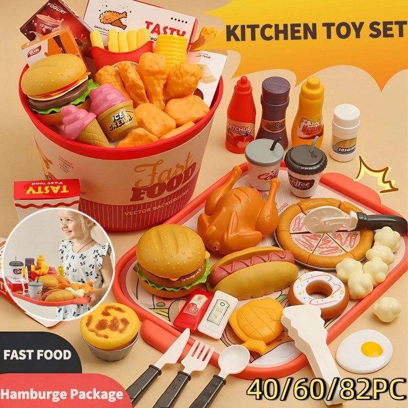 Kid Cooking Kitchen Toy Pretend Play Fast Food Toys Set Early Learning ...