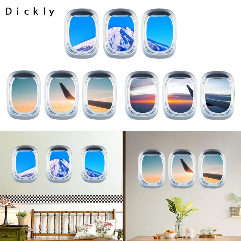 Dickly 3-Piece Wall Stickers, Airplane Window Decals, Wall Art Decor ...