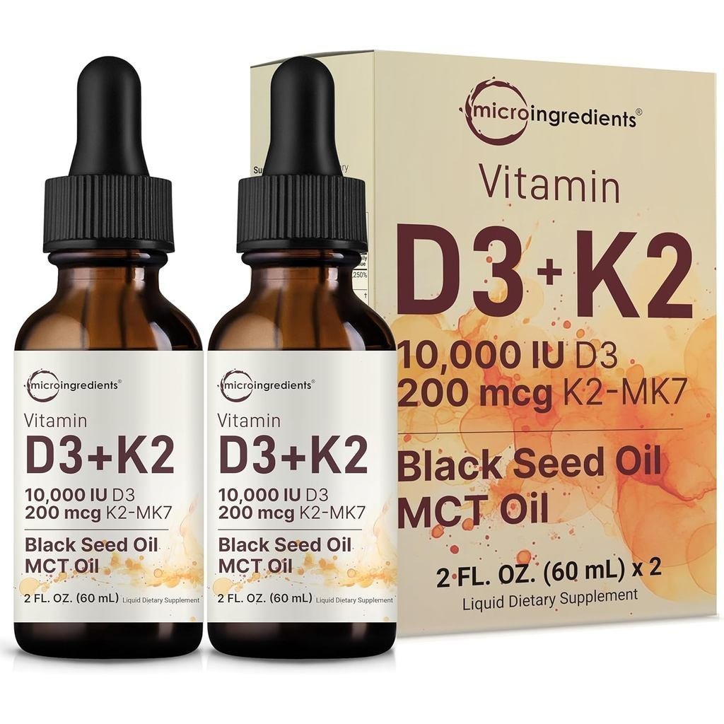 Micro Ingredients 2 Pack Vitamin D3 10000 iu + K2 (MK-7) 200 mcg Drops ...