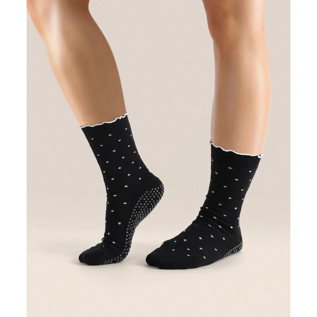 MoveActive Pilates Non Slip Grip Socks - Black Polka Ruffle - Move ...