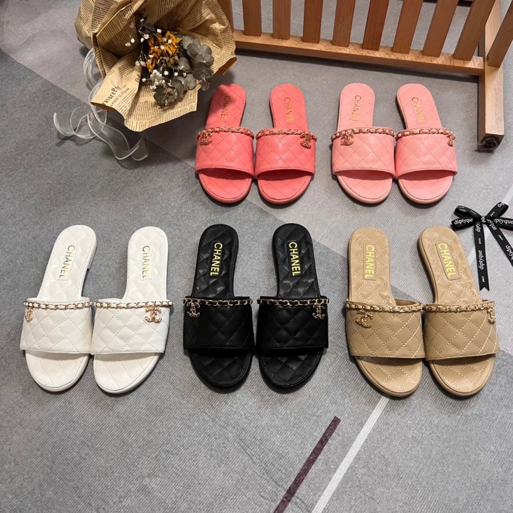 Chanel Naier 2024 Summer Metal Chain Diamond Flat Slippers & Sandals ...