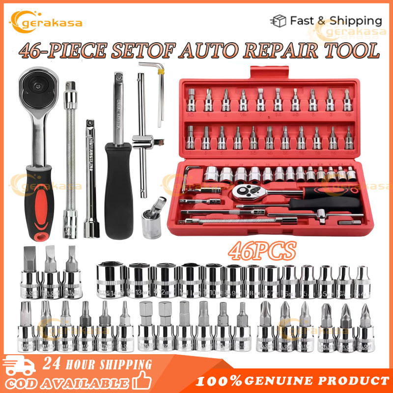 46/82Pcs 1/4 Inch Tools Set Screwdriver Box Socket Set Ratchet & Bits ...