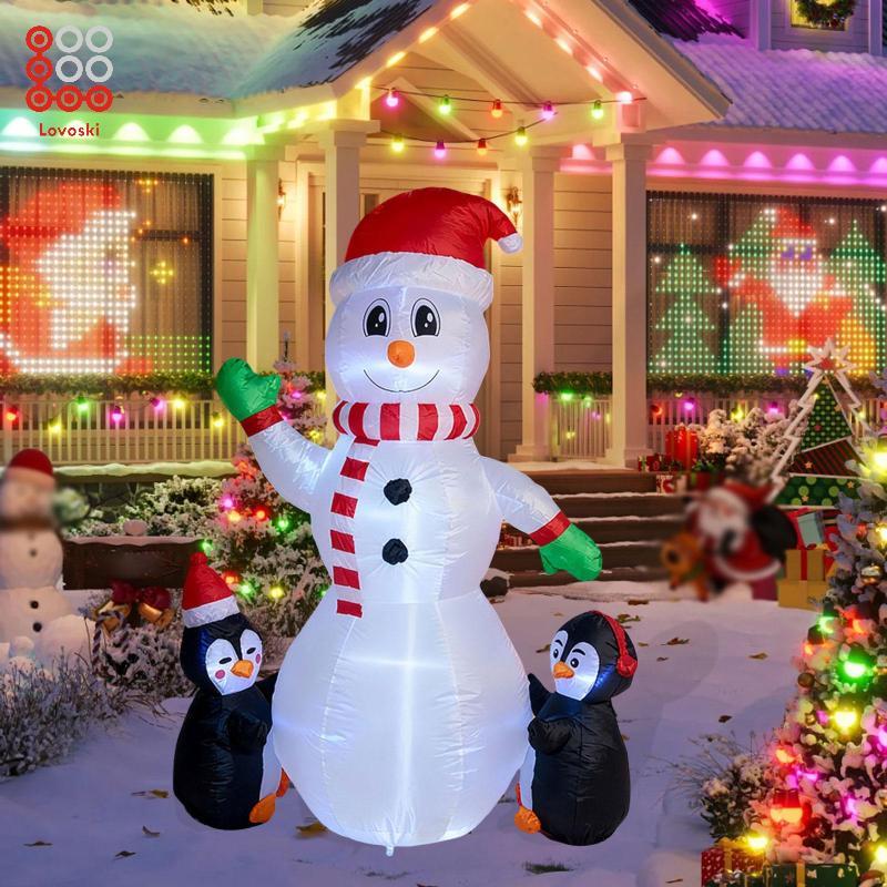 Lovoski Christmas Inflatable Snowman with Penguins Winter Outside Decor ...