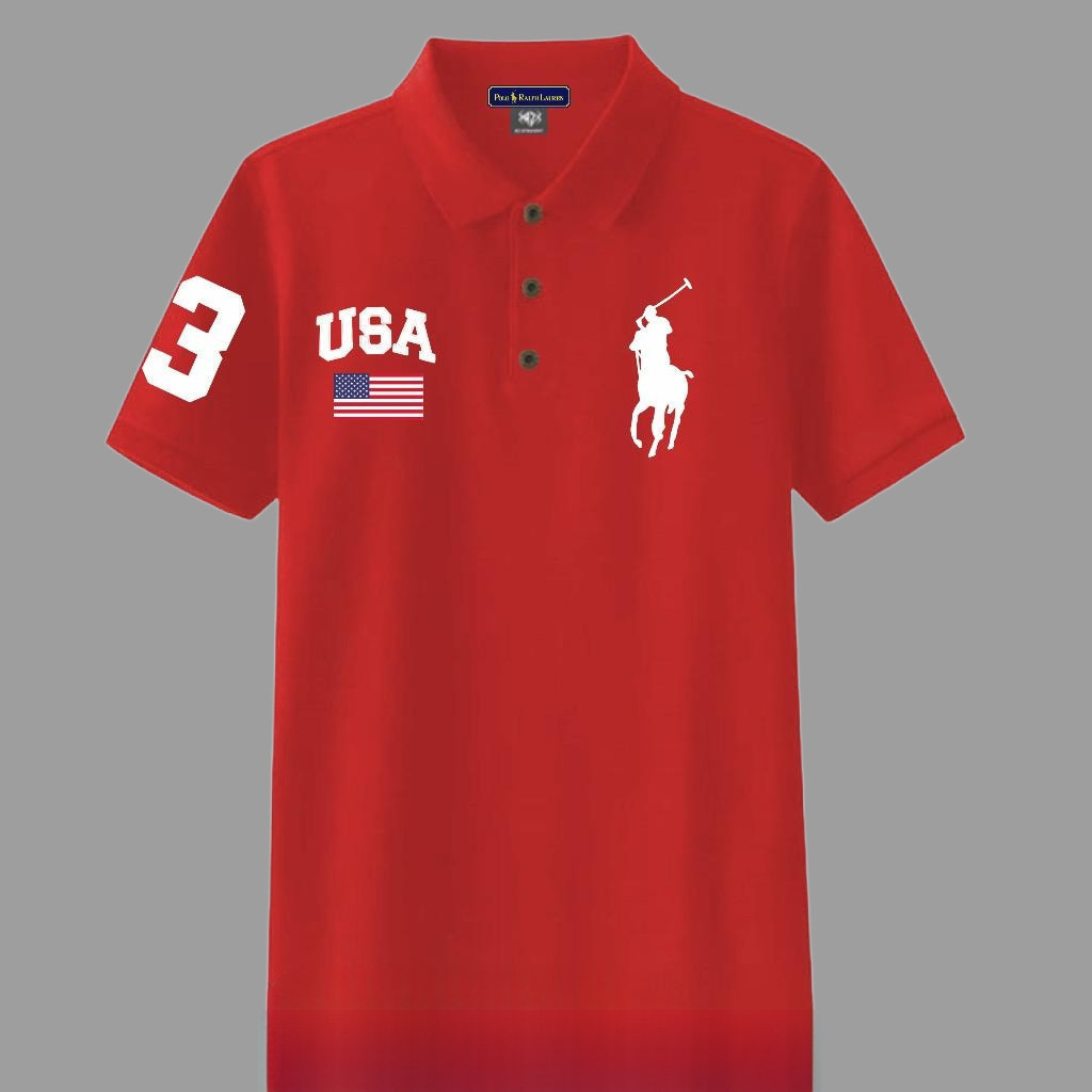 USA letter print polo shirt, comfortable pure cotton short-sleeved ...