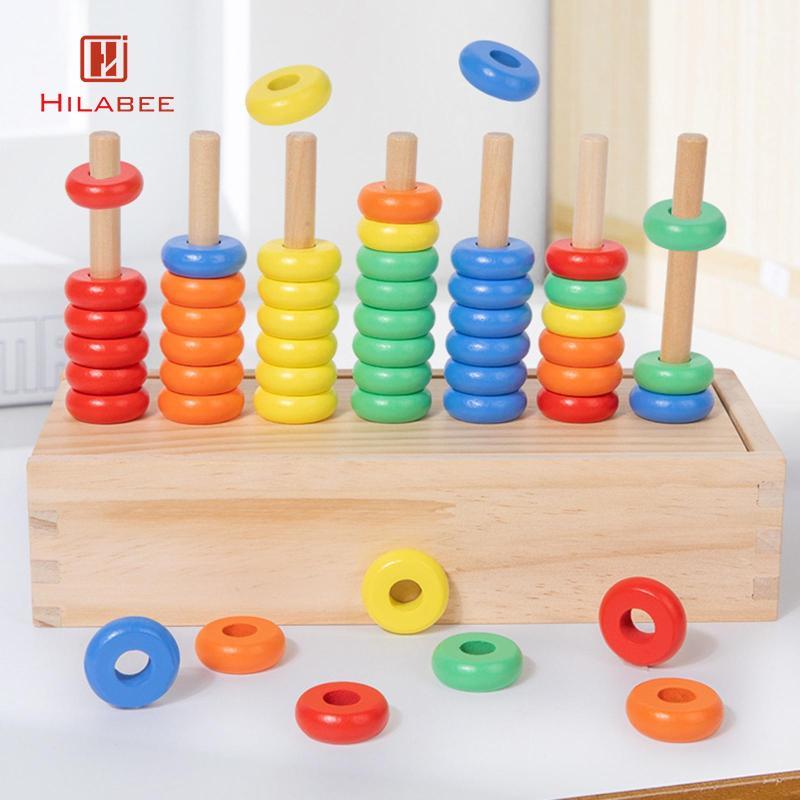 [UsusexaMY] Wooden Stacking Rings 7 Pegs Fine Motor Skill Ring Stacker ...