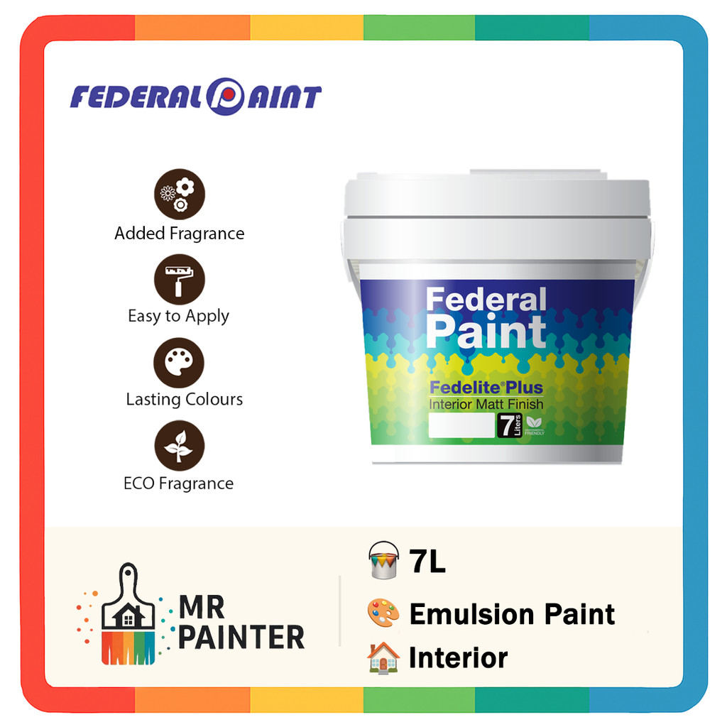 FEDERAL FEDELITE PLUS EMULSION PAINT 7L MATT /CAT KAPUR /CAT BATU /CAT ...