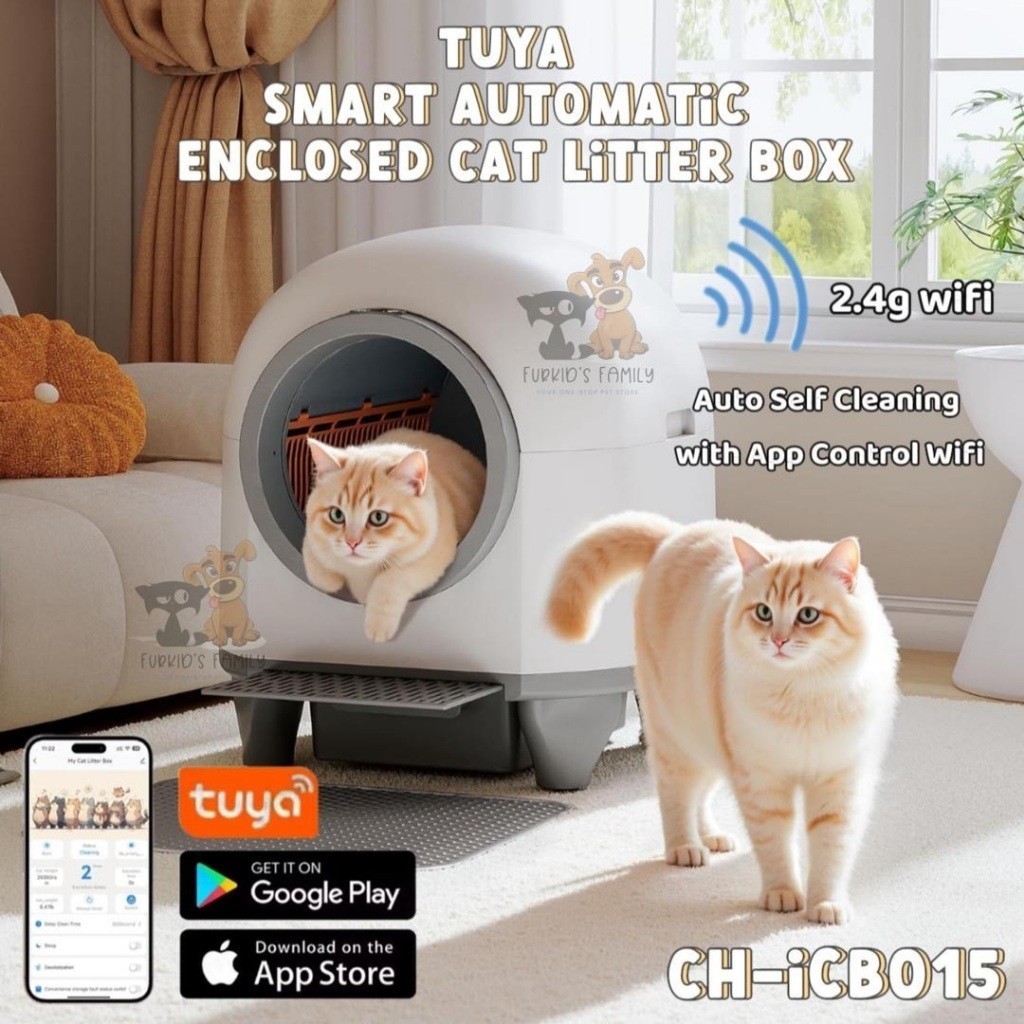 TUYA Smart Automatic Cat Litter Box with Poop Bag, Auto Self Cleaning ...