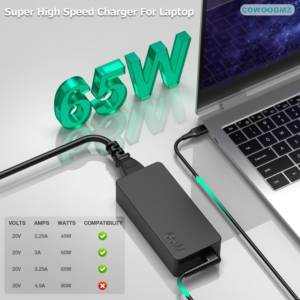65W USB C Laptop Charger Compatible with Lenovo ThinkPad X1 X13 T14 T15 ...
