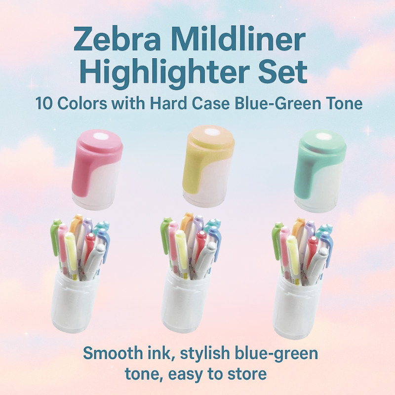 Zebra Mildliner Highlighter Set with 10 Colors and Hard Case | Shopee ...