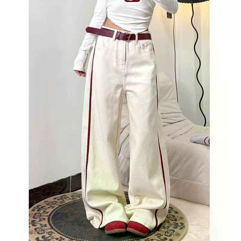Contrast Color Embroidered Stitching Wide-Leg Jeans - Perfect for Pear ...