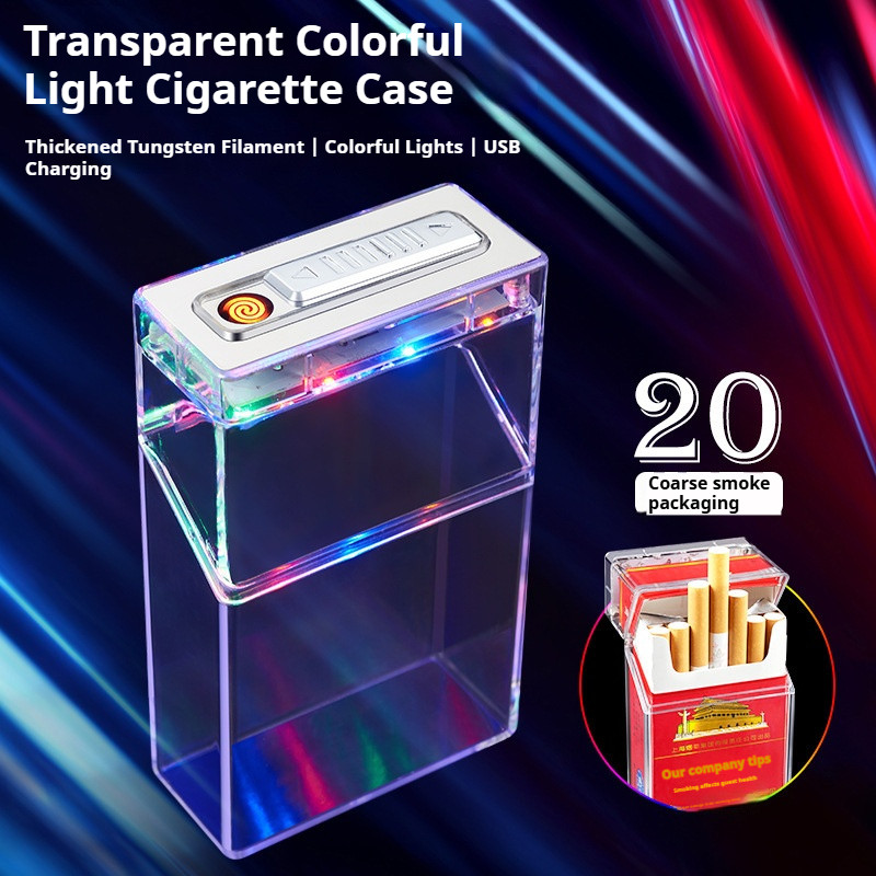 Transparent Rechargeable Lighter 2in1 Cigarette Case Windproof Flip Top ...