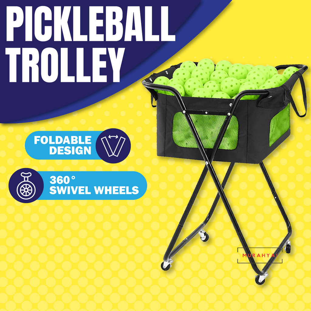 Tennis Ball Basket Trolley Cart Pickleball Basket Foldable Storage Bag ...