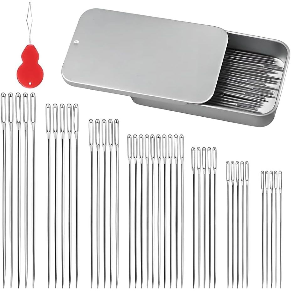 Big Eye Steel Sewing Needles Kit 2026 Upgraded Stainless Steel Needles ...