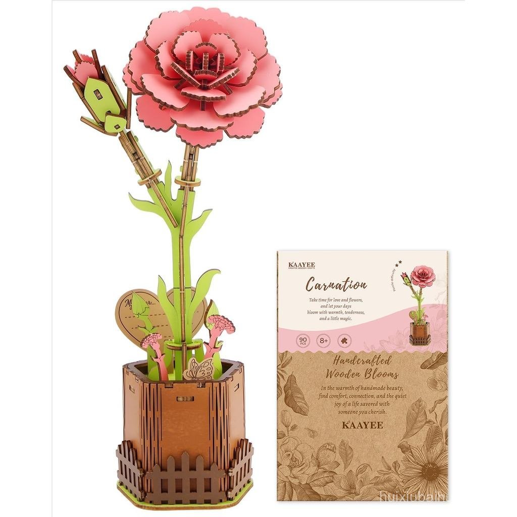 Teka-teki Kayu Bunga 3D untuk Dewasa-Carnation, Kit Model Bunga Kayu ...