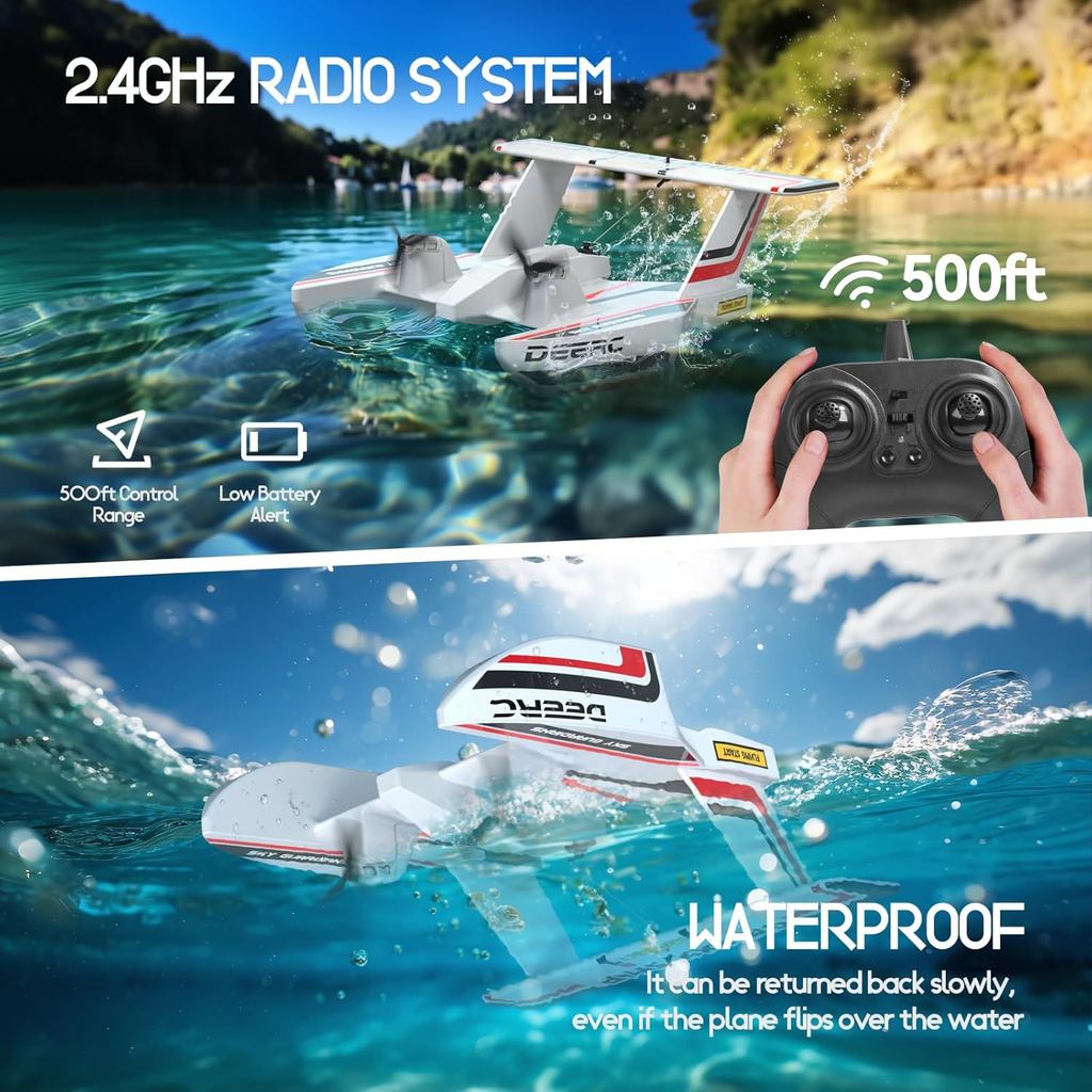 DEERC RC Plane for Water Land & Air, Amphibious Tri-Phibian Aircraft ...