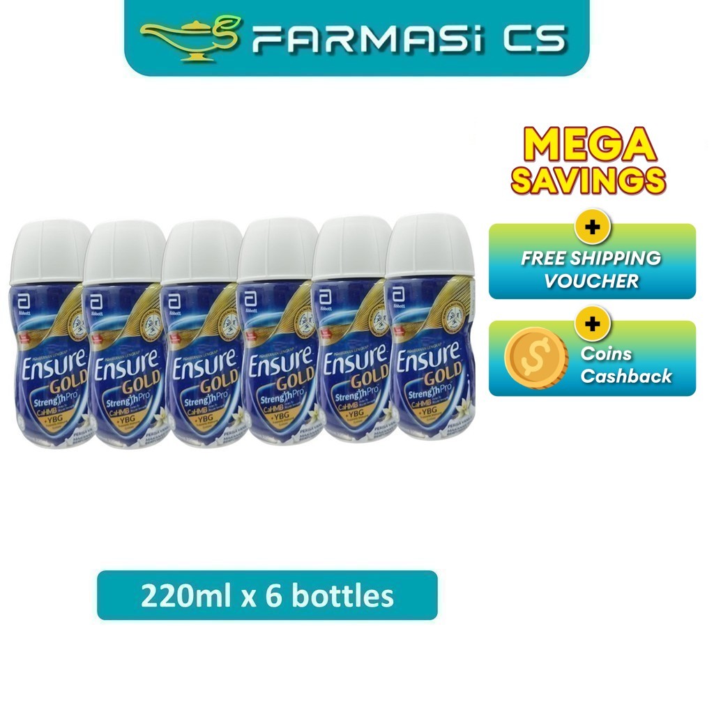 PROMO Abbott Ensure Gold Vanilla Flavour 220ml Strength Pro x 6 Bottles ...