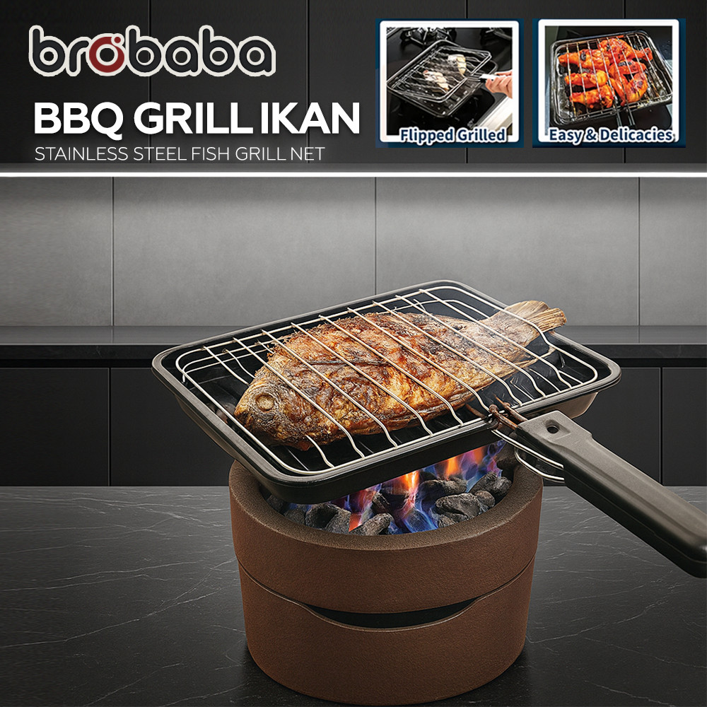 BROBABA Pemanggang Ikan PEMBAKAR BBQ GRILL PENGEPIT IKAN AYAM BBQ Fish ...