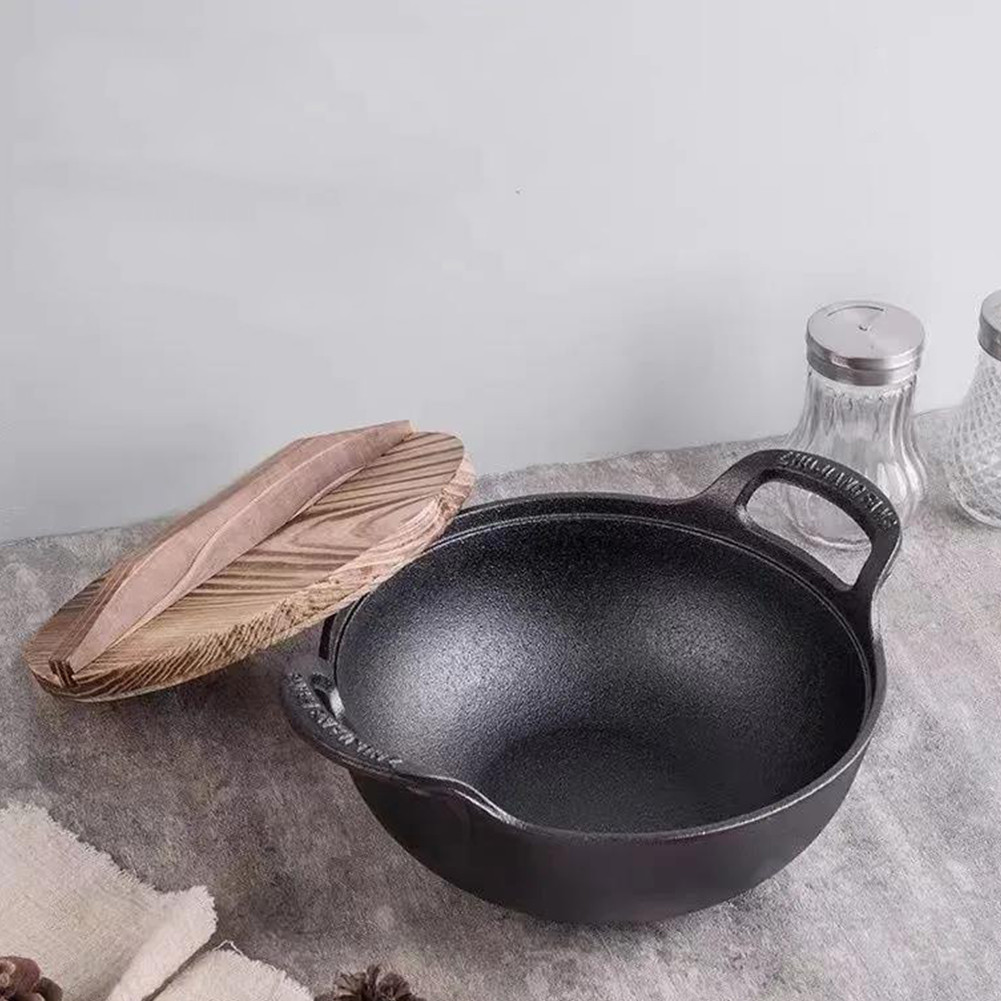 AIGONI™ Cast Iron Pot Non Stick Uncoated Skillet Flat Bottom Fry Pan ...
