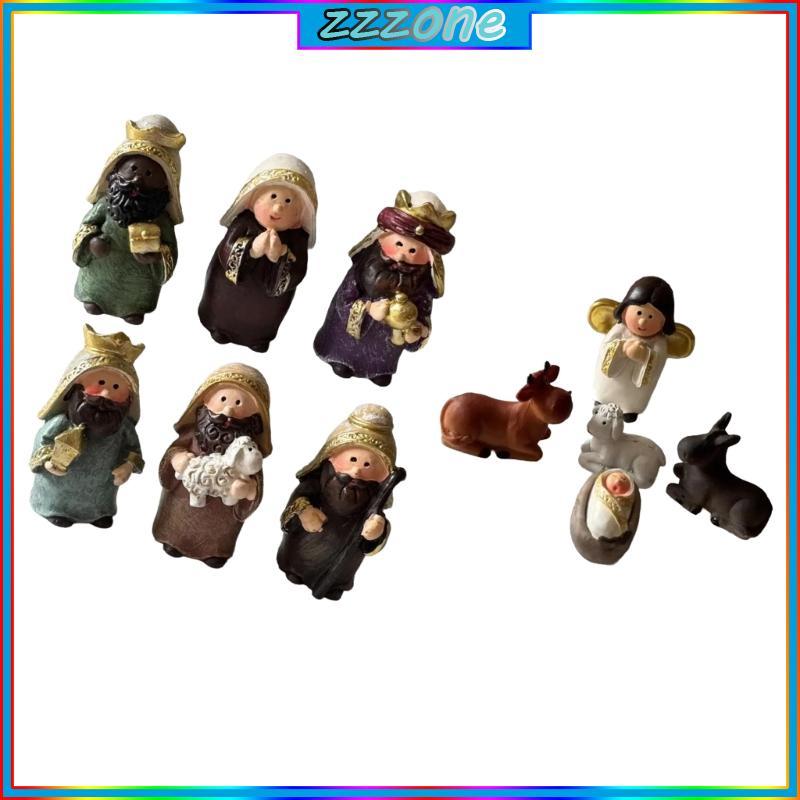 zzz 11Pcs Mini Resins Christmas Nativity Scene Figurine Set for ...