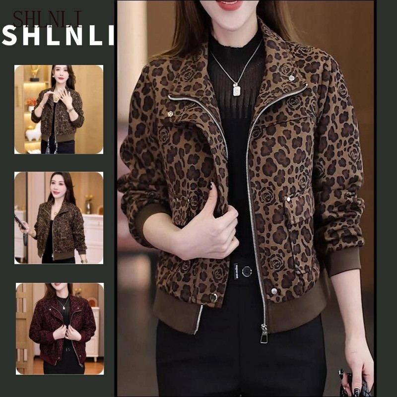 Autumn Winter Women's Leopard Print Short Jacket - Casual Loose Fit ...