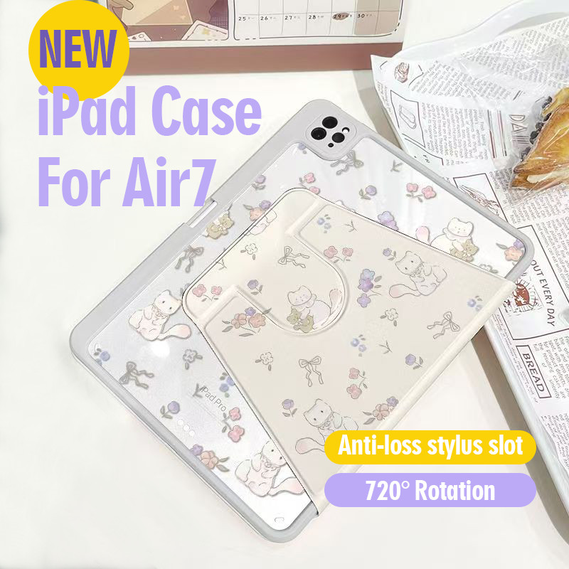 New cat&flower 720°Rotation 3-folding iPad case for iPad Air7 M3/ iPad ...