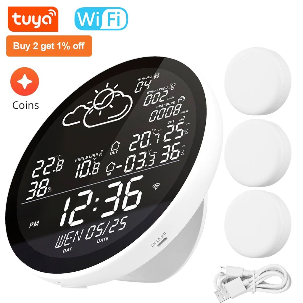 WIFI Smart Weather Station Indoor Outdoor Temperature & Humidity Meter ...