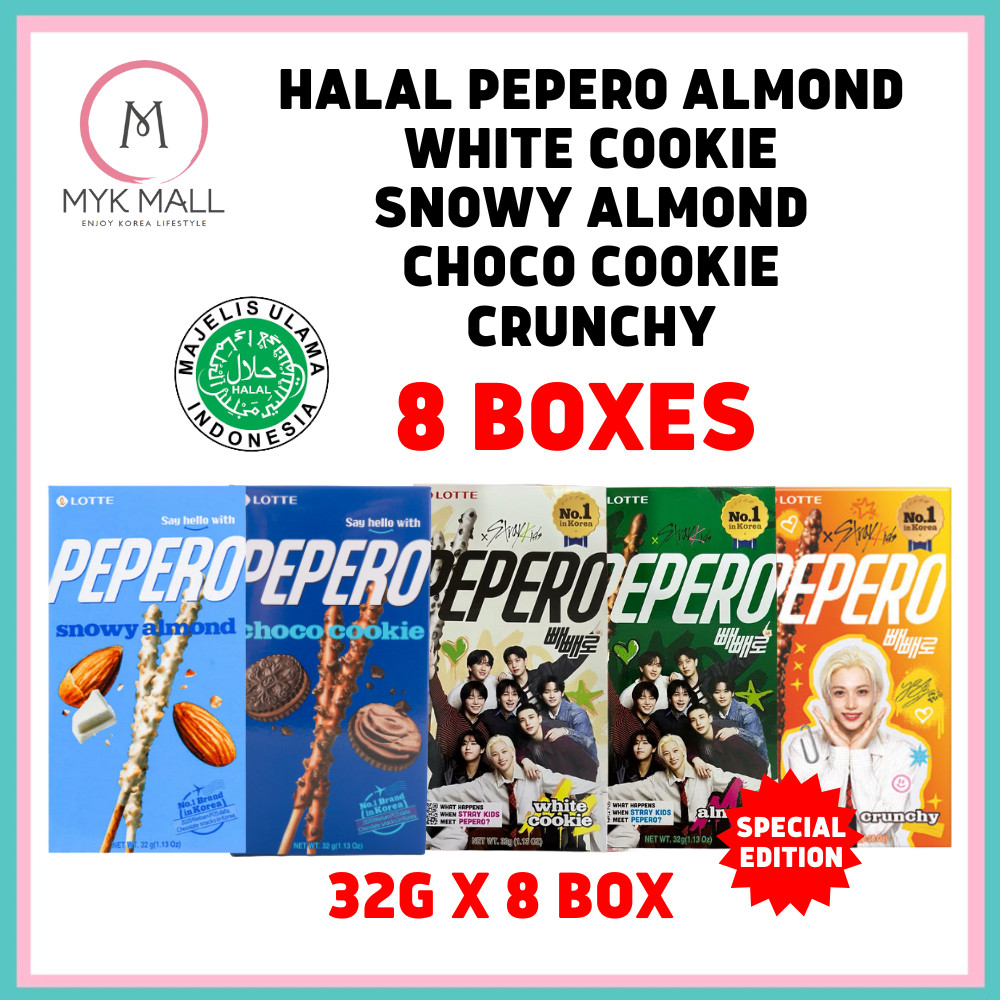 [8BOX] Halal Pepero Almond Chocolate/Snowy/White Cookie/Crunchy Stick ...