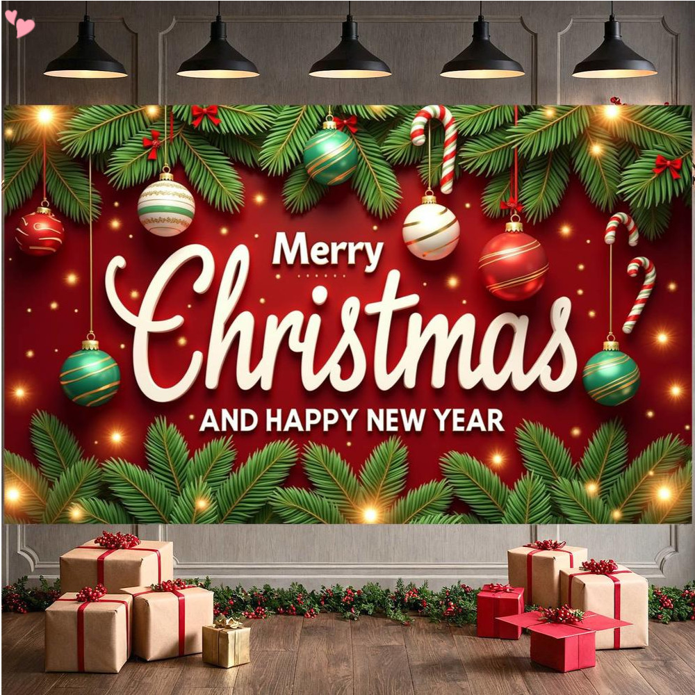 Christmas Banner Backdrop, Red Xmas Background Decorations with Extra ...