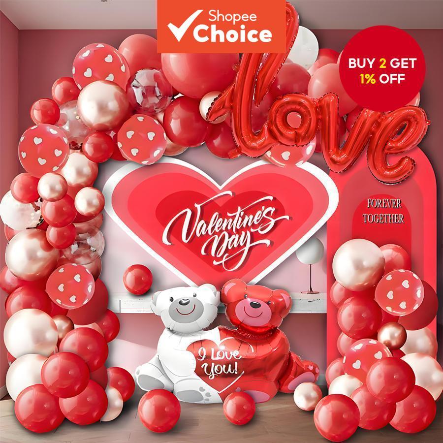 95pcs Valentine's Day Themed Balloon Decoration Set with Red LOVE and ...