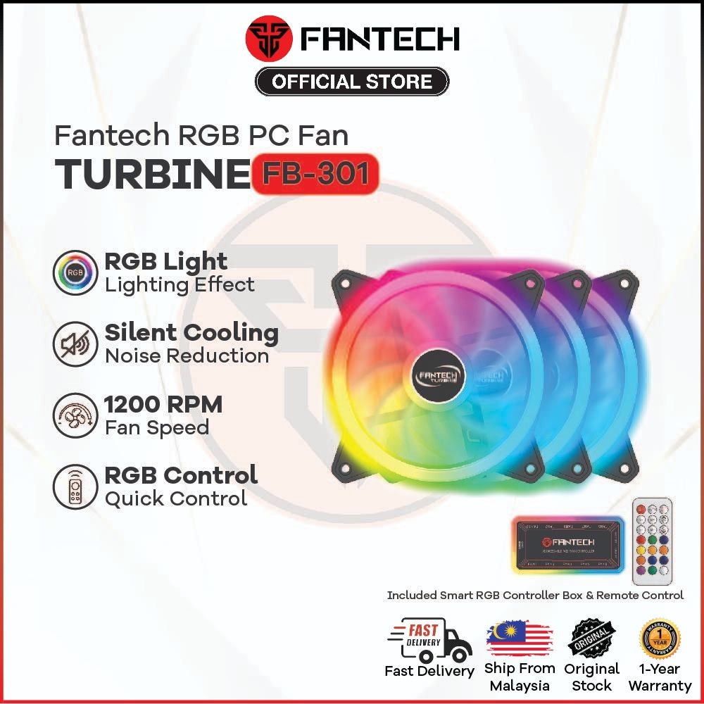 Fantech FB-301 TURBINE Addressable RGB PC Fan 3-in-1 Set Silent Cooling ...