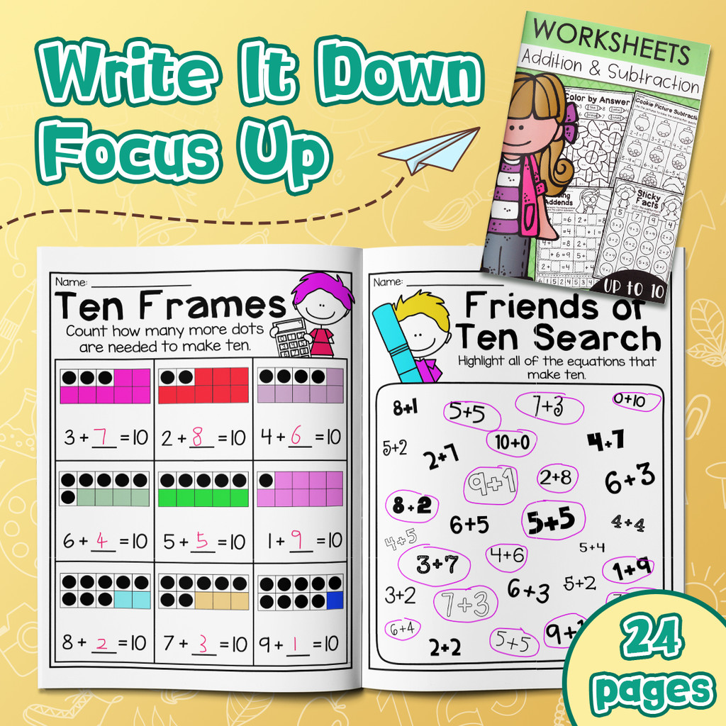 Addition Workbook Set for Kids : Visual Addition with Objects & Ten ...