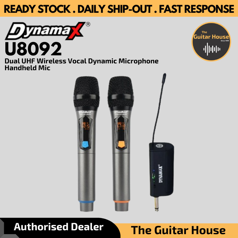 DYNAMAX U8092 Dual UHF Wireless Vocal Dynamic Microphone Handheld Mic ...