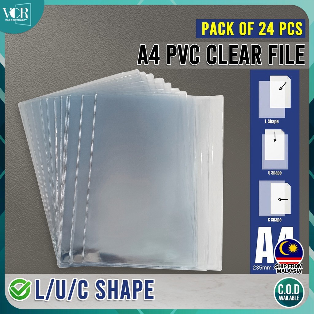 VC Art 24pcs A4 Transparent L/C/U Shape Files / Durable Document ...