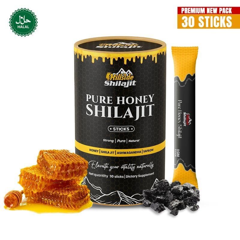 Hillside Honey Shilajit Sticks GOLD+ dengan Saffron & Ashwagandha, 30 ...