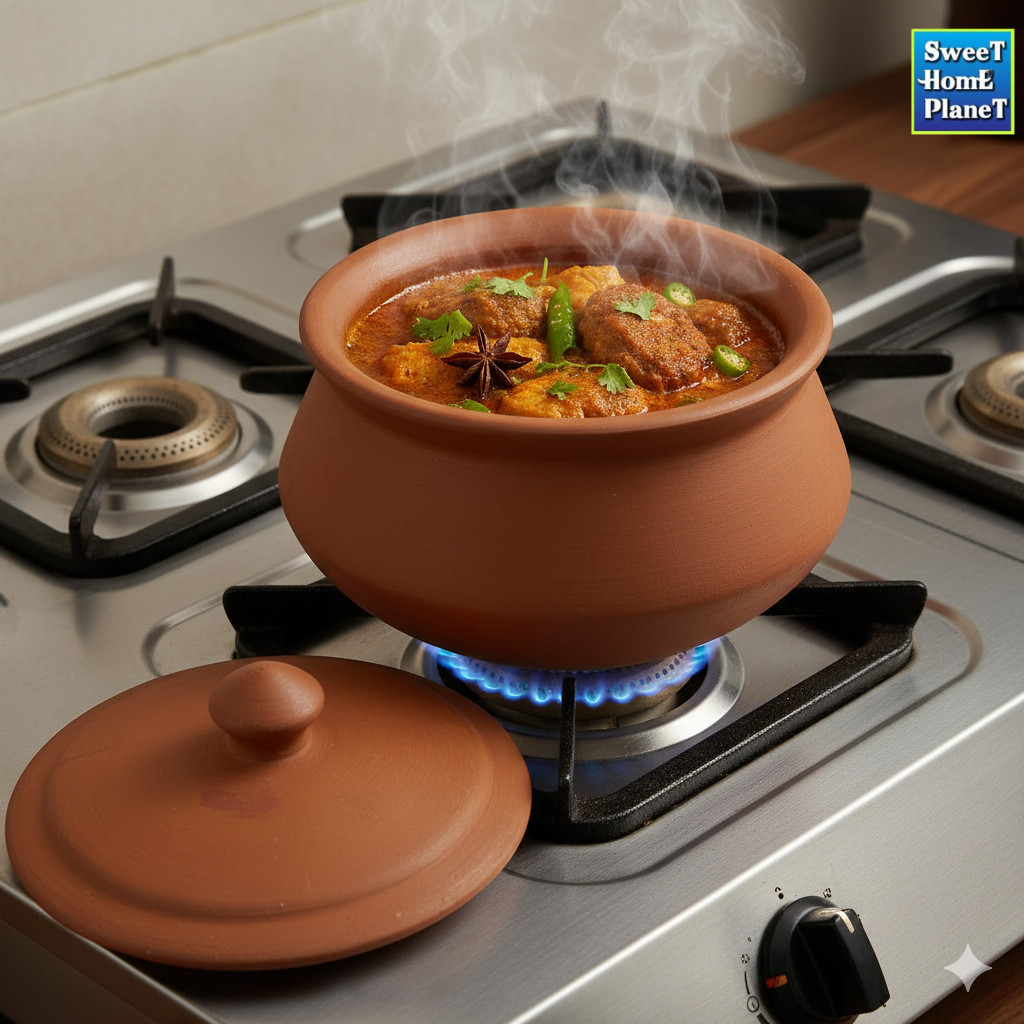 1.3L Rajastan Cooking Clay Curd Pot with Lid Water Pot Traditional ...