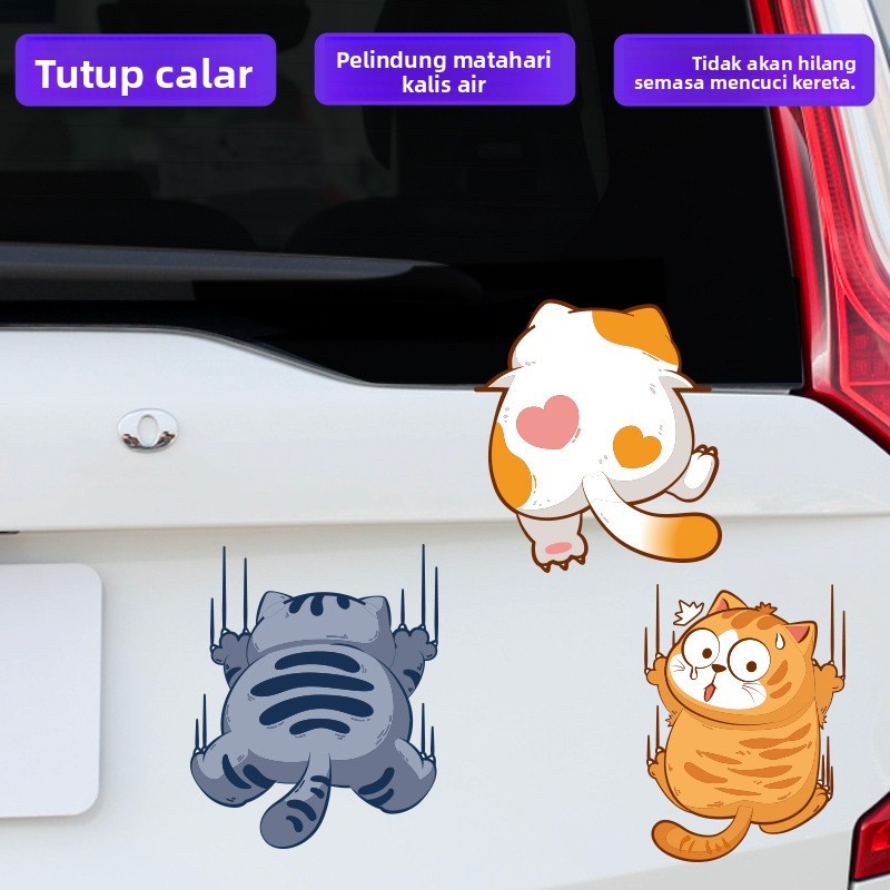 Pelekat Kereta Penutup Calar Personaliti Kucing Kreatif Badan Kereta ...