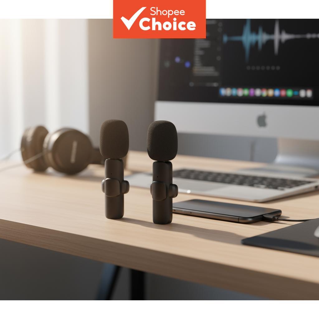 Wireless lapel microphone with noise cancellation and reverb for ...